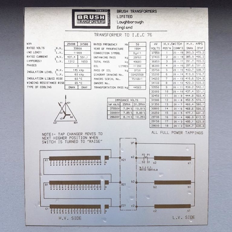 Brush 25/31.5MVA 33/11kV Transformer | Slaters Electricals
