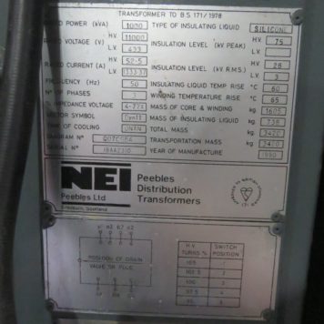 NEI Peebles 1000kVA 11000/433V Transformer | Slaters Electricals